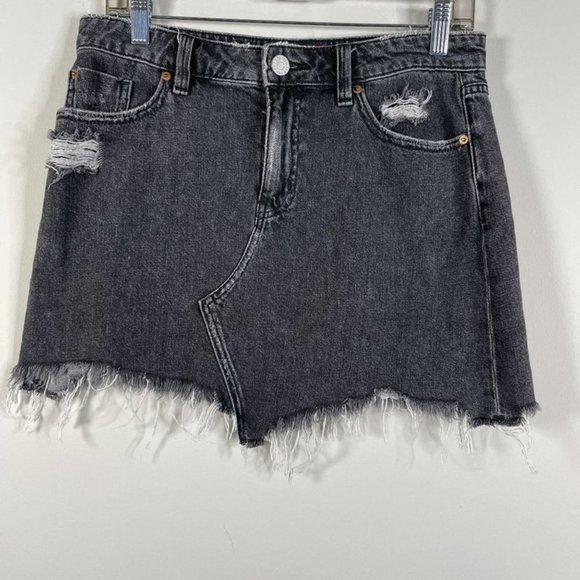 Skirts | Urban Outfitters Bdg Asymmetrical Black Denim Distressed Mini ...
